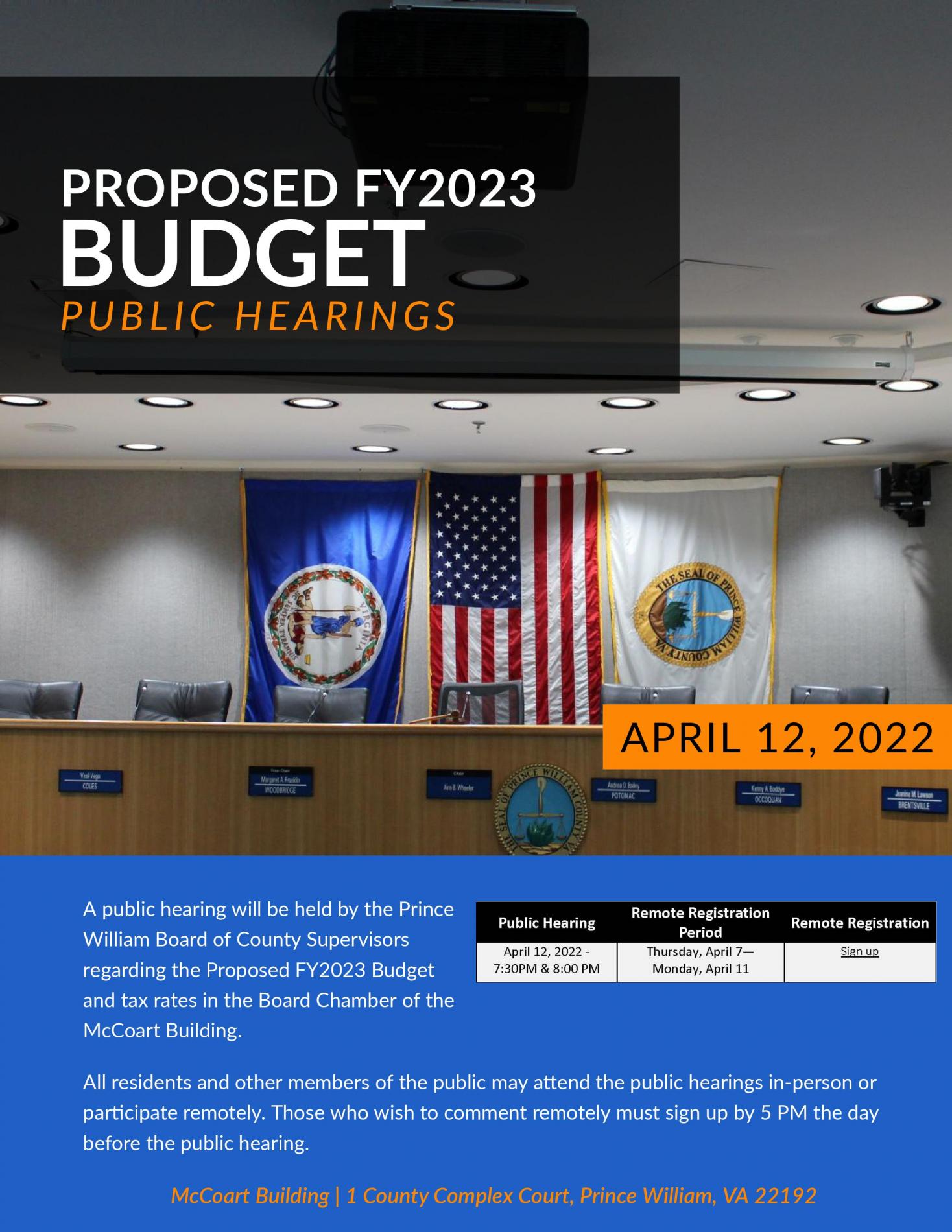 Proposed FY2023 Budget Public Hearing Proposed FY2023 Budget Public Hearing